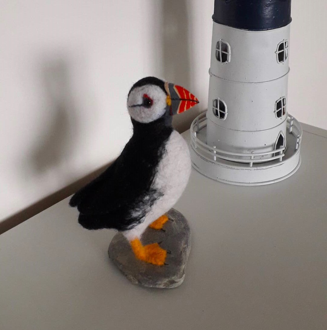 Needle Felted Puffin. Adorable Puffin Set on a Beach Stone From North ...