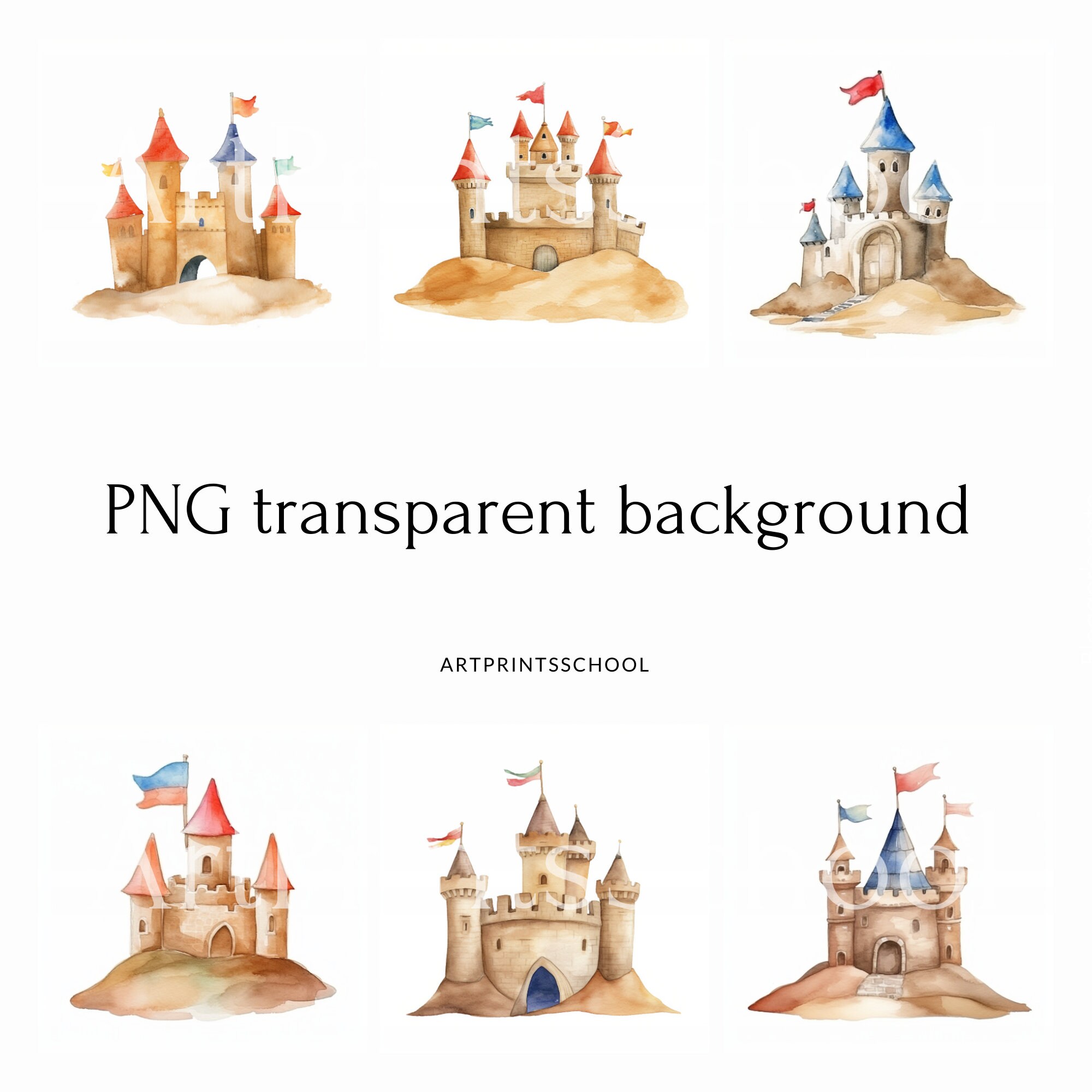 Watercolor Sandcastle Clipart: Beach Summer PNG (commercial Use) - Etsy