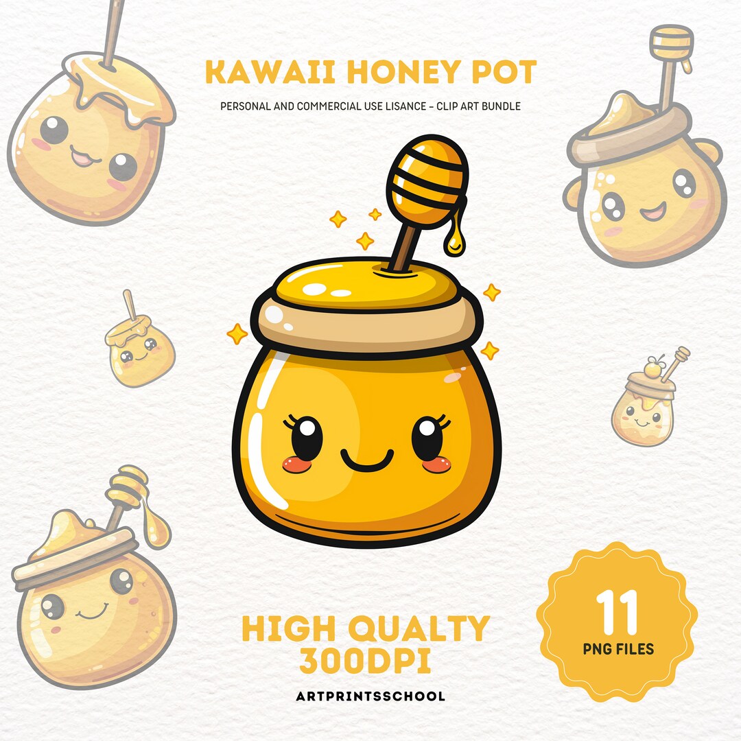 Kawaii Honey Pot Clipart, Cute Bee Clipart, Honey Bee Clipart, Digital ...