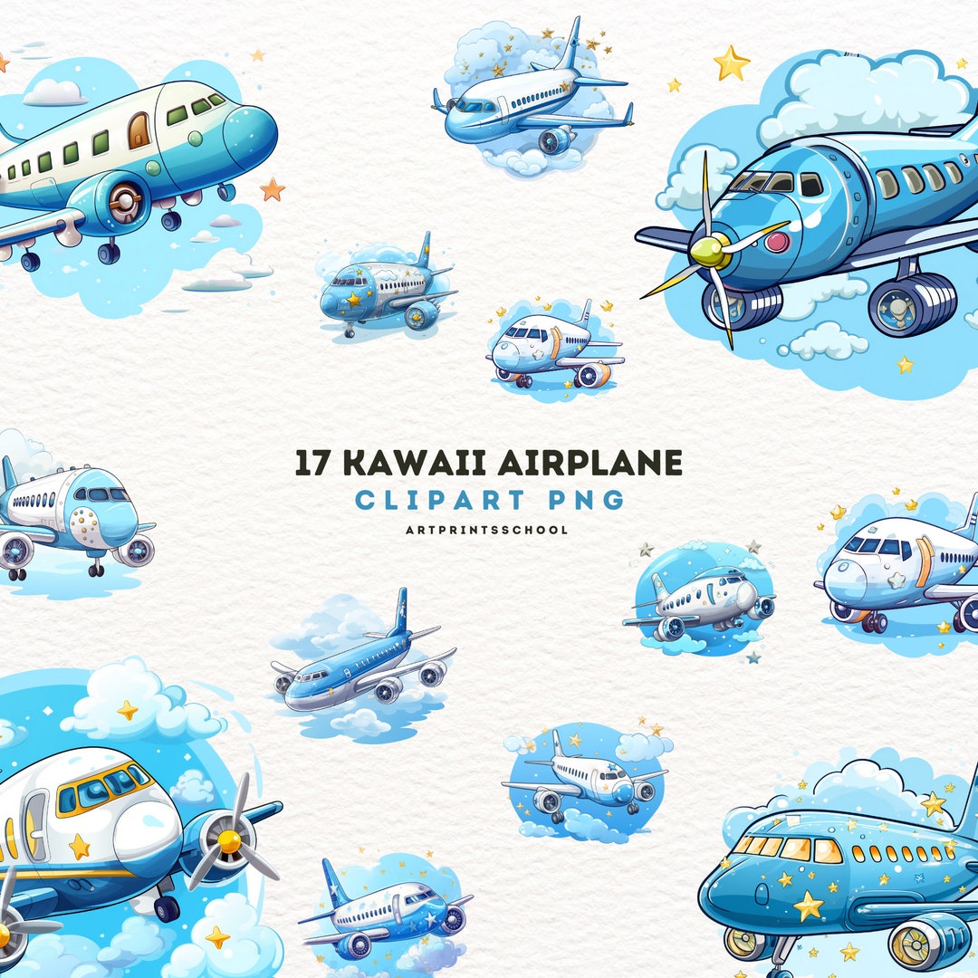 Kawaii Airplane Clipart Set, Cute Airplane Illustration, Baby Bear ...