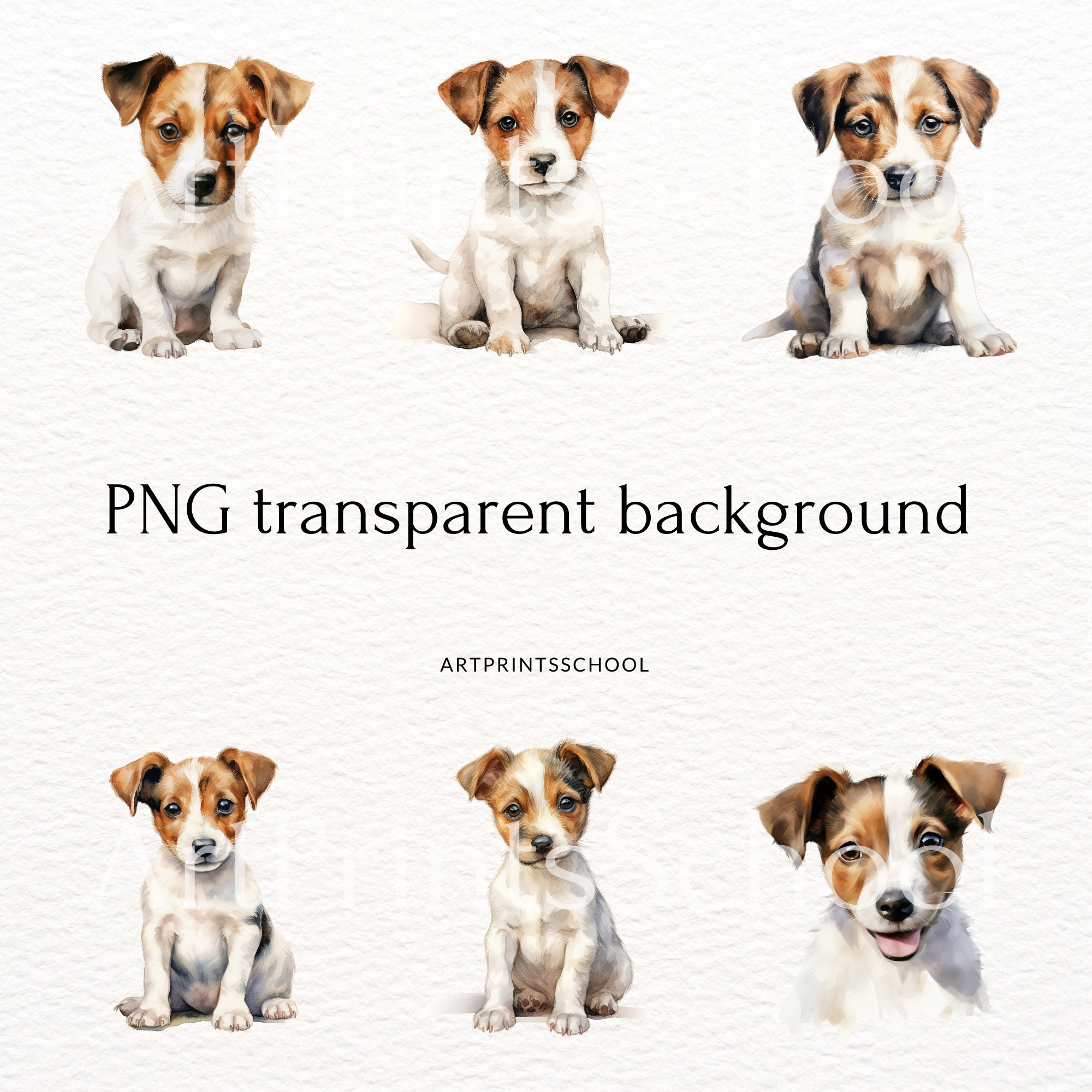 Watercolor Jack Russell Puppy Clipart: 15 Dog PNG Images (digital ...