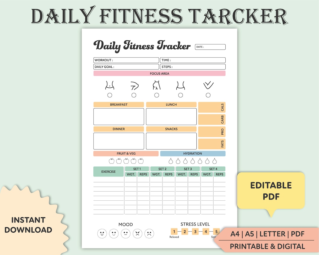 Editable Daily Fitness Journal: Printable Wellness Planner (PDF) - Etsy