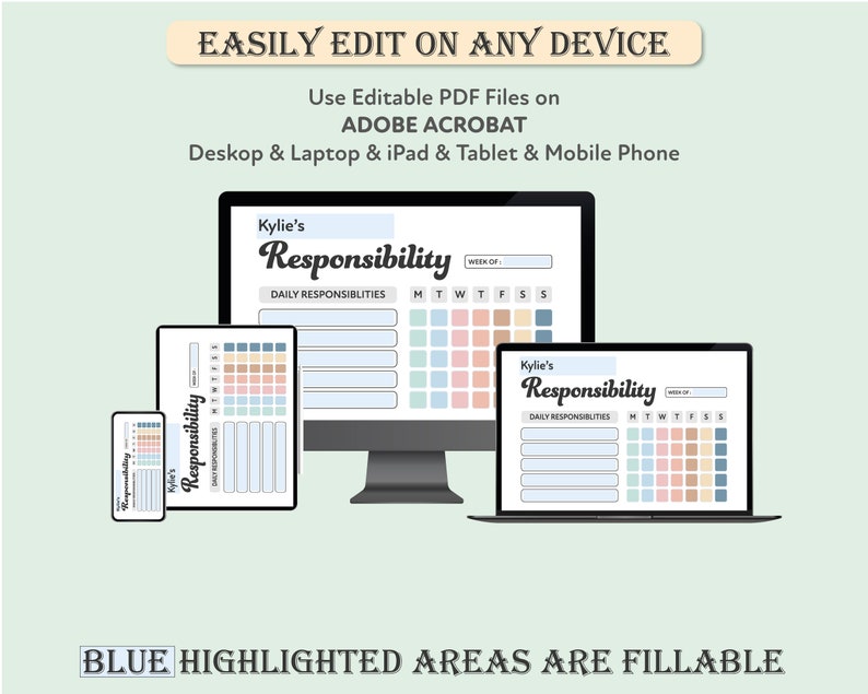 Editable Responsibility Chore Chart for Kids Printable - Etsy