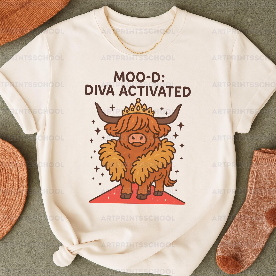Glam Highland Cow PNG: Diva Tiara & Boa (digital Download) - Etsy