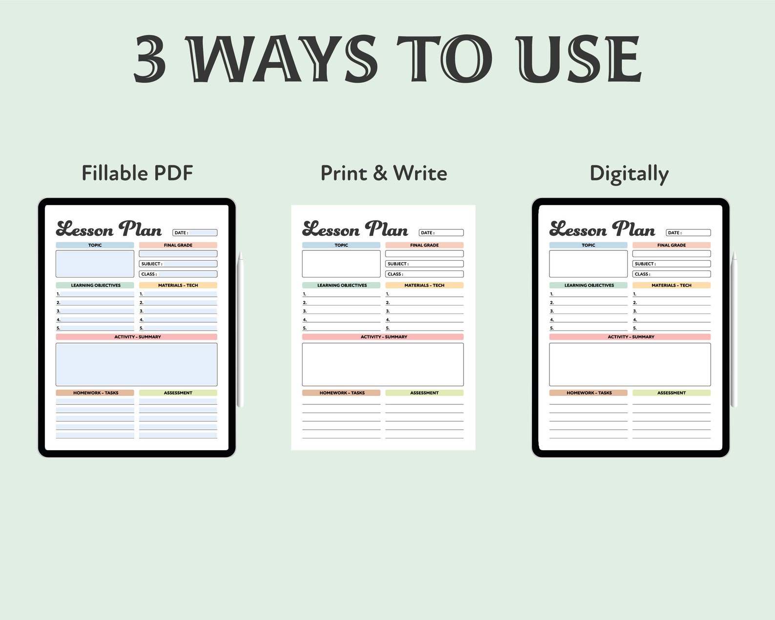 Editable Lesson Plan Template Printable Weekly Lesson Etsy Canada