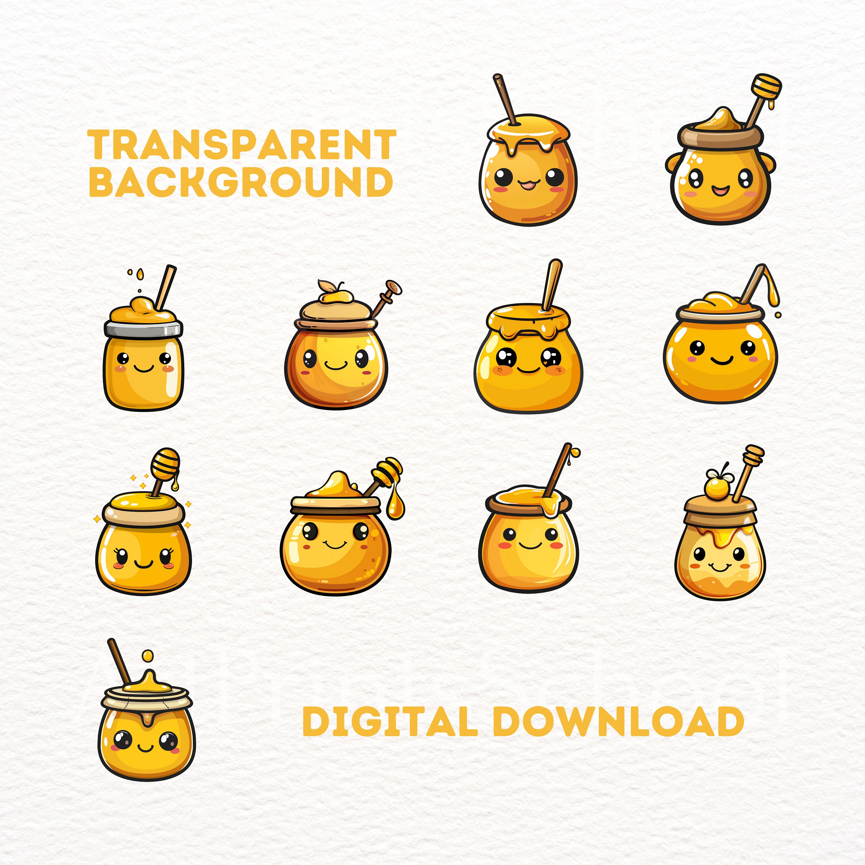 Kawaii Honey Pot Clipart, Cute Bee Clipart, Honey Bee Clipart, Digital ...
