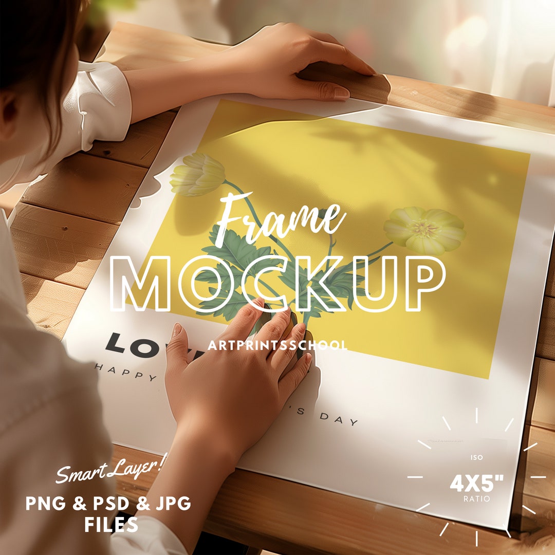 Close up Poster Mockup, 4x5 Ratio With Person, Flat Lay Mockup ...