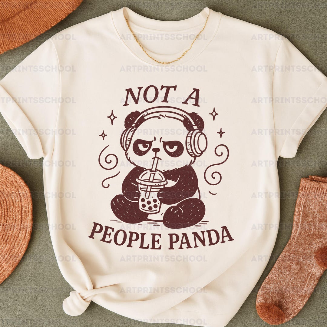 Not a People Panda PNG - Anti Social Cute Panda Illustration With Boba ...