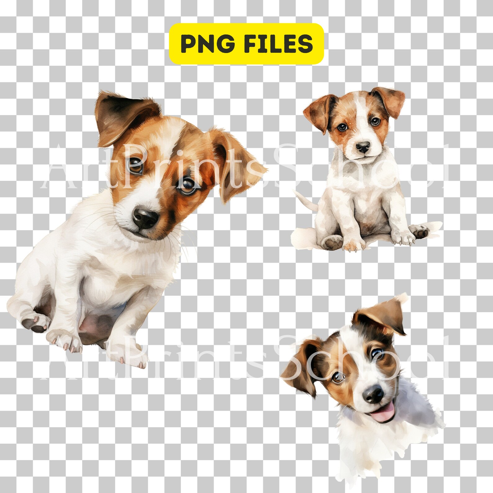 Watercolor Jack Russell Puppy Clipart: 15 Dog PNG Images (digital ...