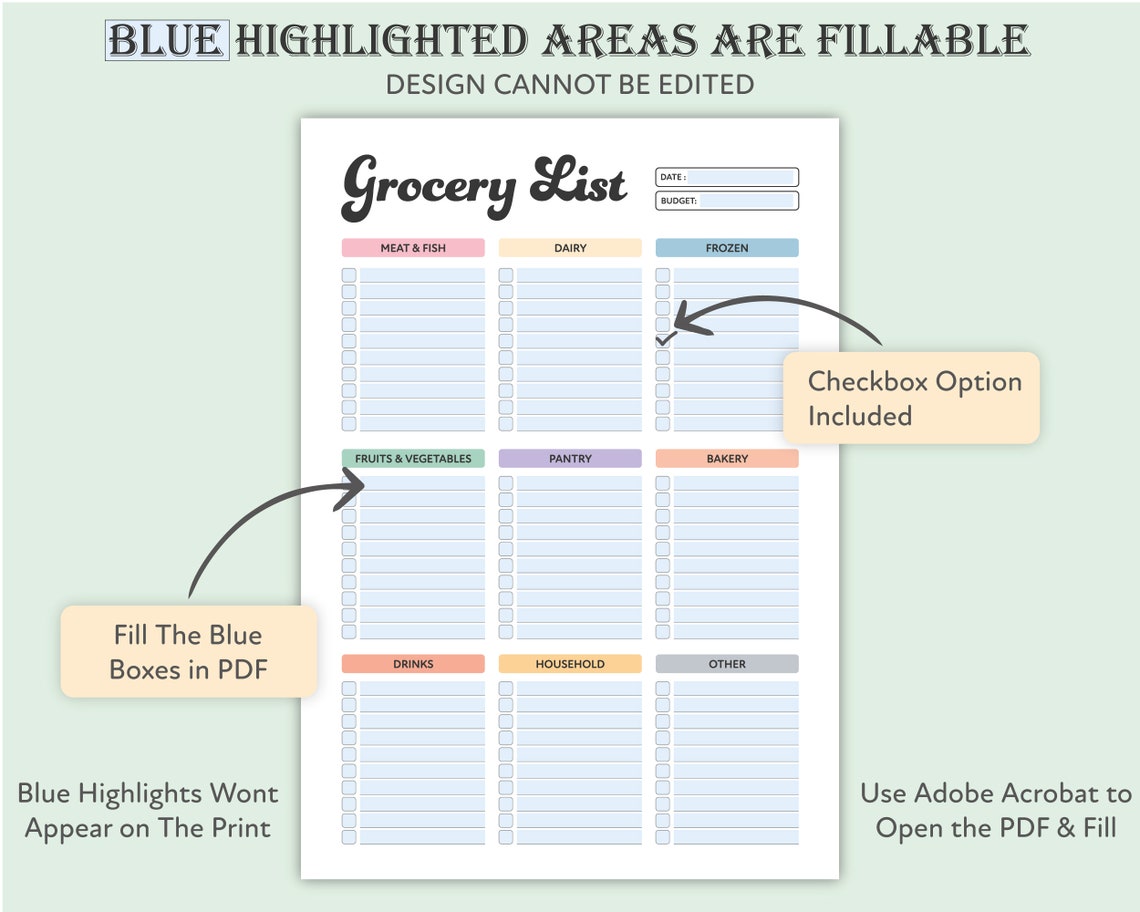 Editable Grocery List Shopping List Printable Meal Planner - Etsy