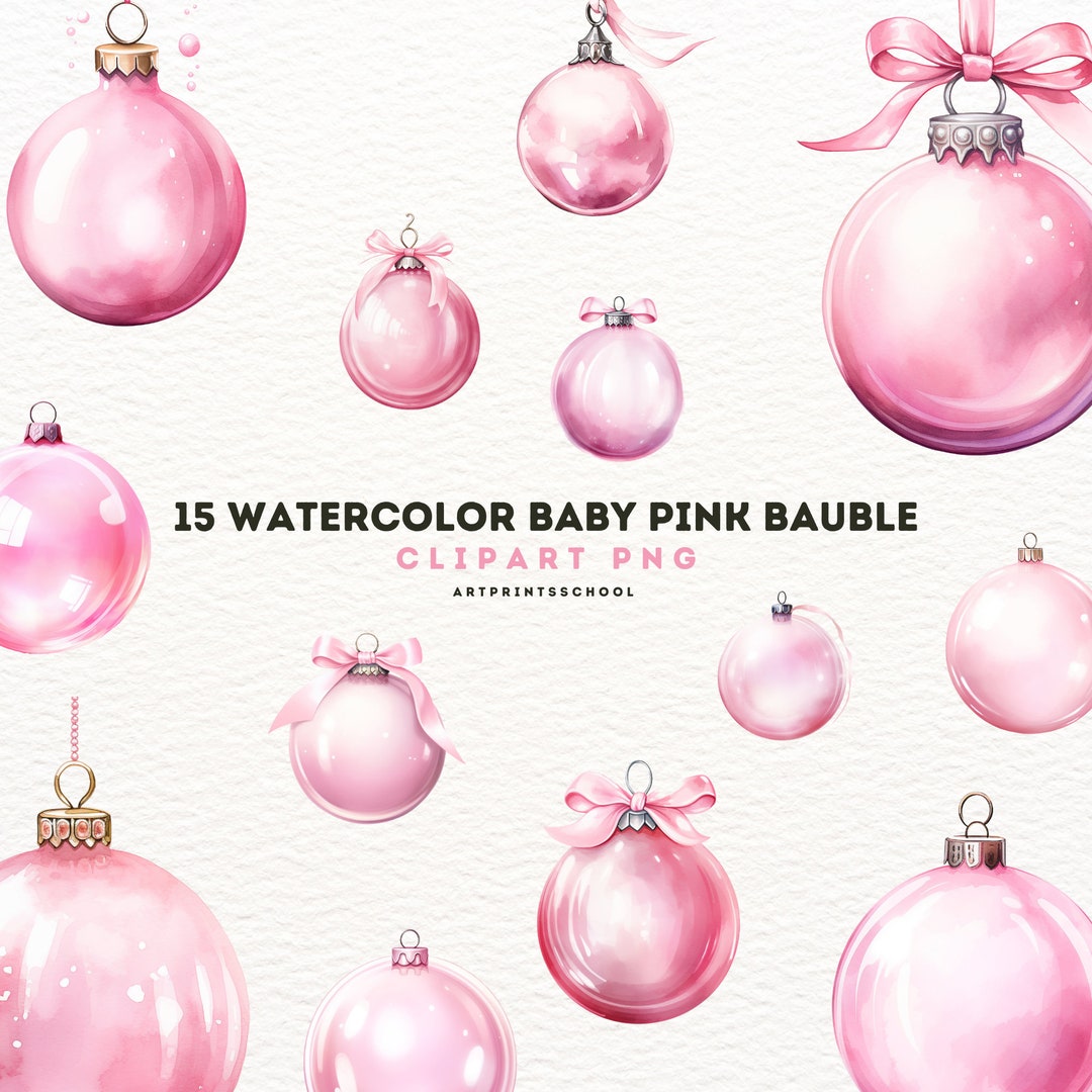 Baby Pink Christmas Bauble Clipart, 15 Watercolor High Quality PNG ...