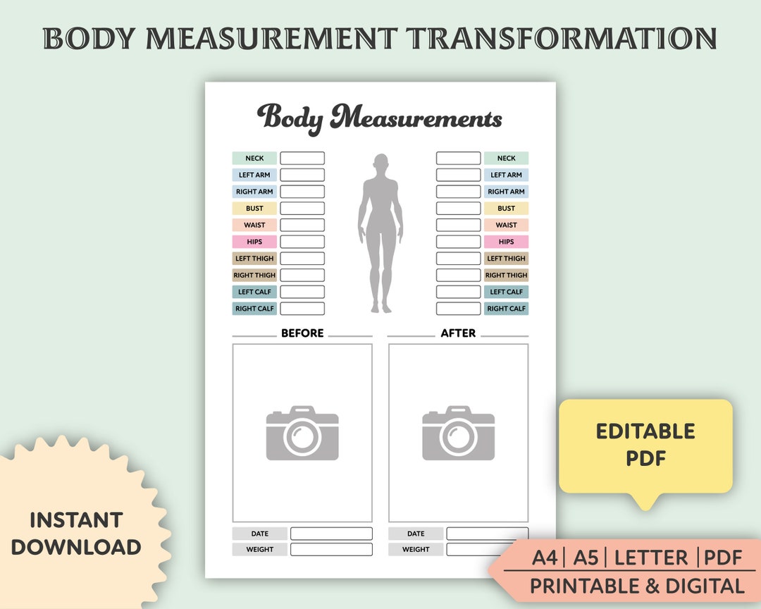 Editable Body Measurement Tracker, Printable, Weight Loss Tracker, Body ...