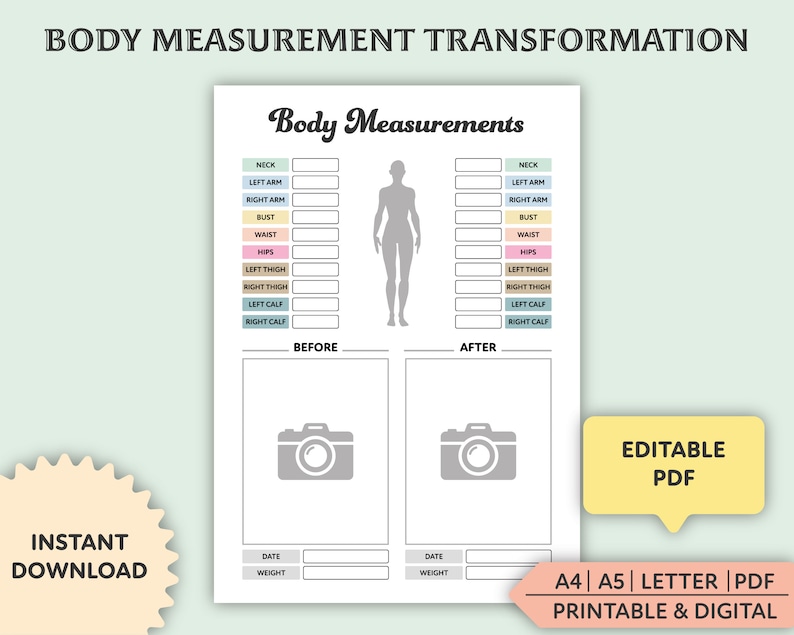Editable Body Measurement Tracker Printable Weight Loss - Etsy