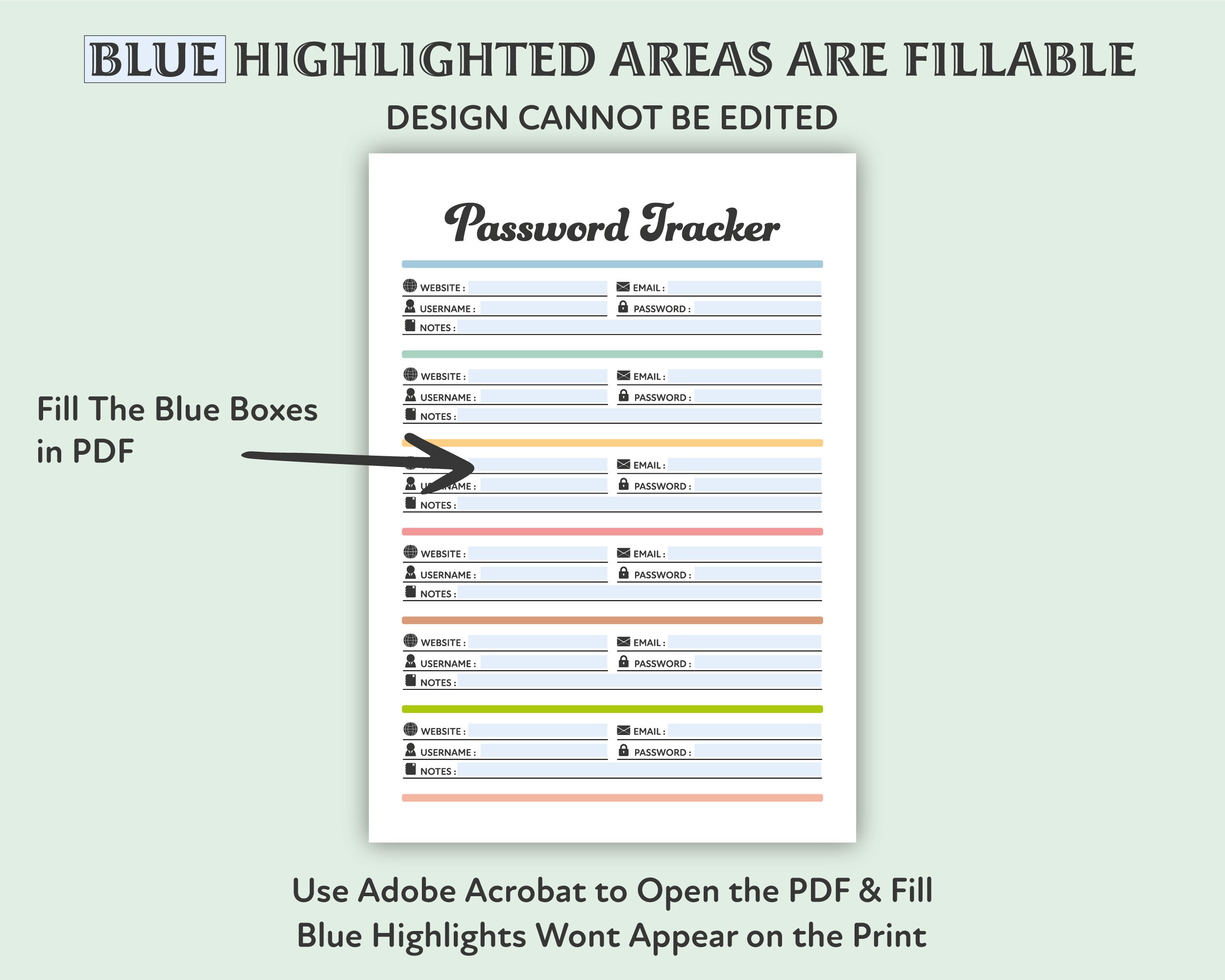 Editable Password Tracker Printable Password Log Password - Etsy Australia