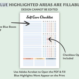 Editable Self Care Checklist, Printable, Self Care Planner, Self Care ...