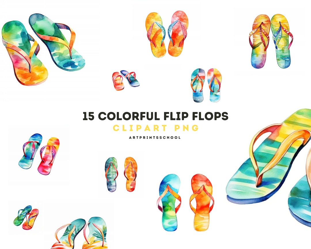 Watercolor Flip Flops Clipart, Beach Clipart, Summer Clipart, Digital ...