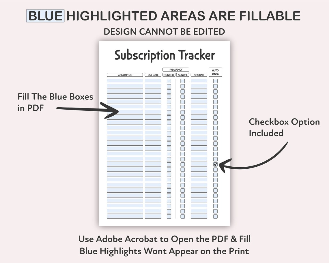 Editable Subscription Tracker Printable: Expense & Budget Template (PDF ...