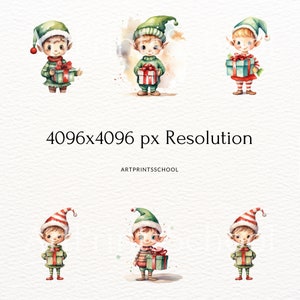 Cute Christmas Elves Clipart - 15 Watercolor Christmas Elves, Memory ...