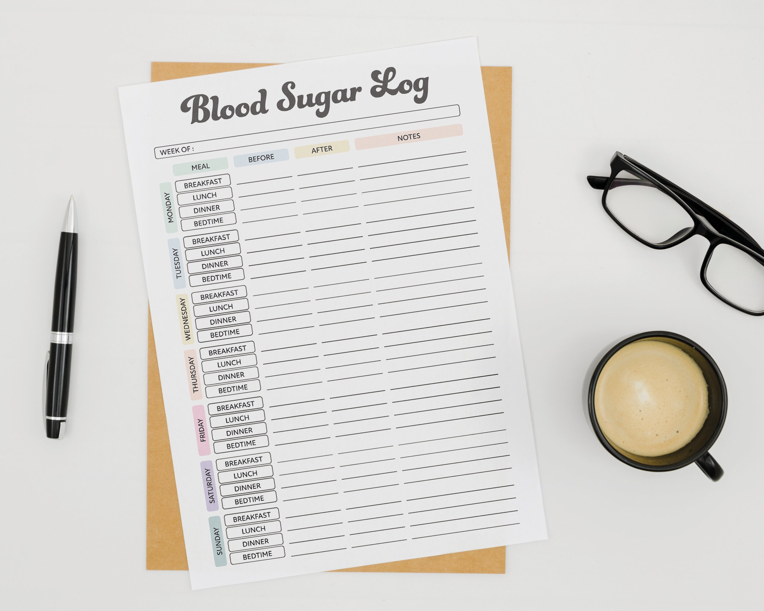 Editable Blood Sugar Log, Printable, Blood Sugar Reading Tracker, Type ...
