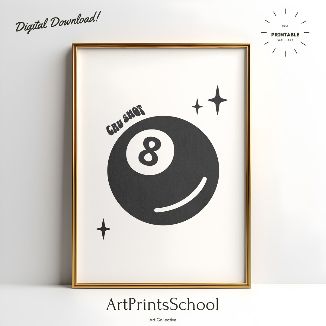 Vintage 8 Pool Ball Print, Retro Game Room, Wall Art, Trendy Bar Cart ...