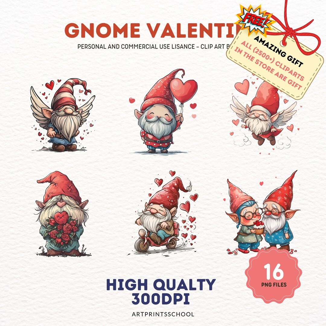 Valentine Gnomes Clipart, Clipart Valentine, Valentines Day Gnome ...