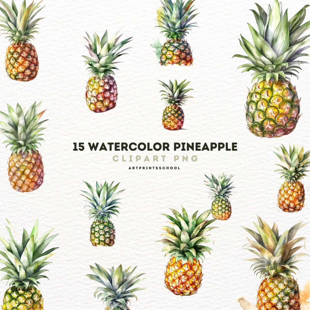 Pineapples Watercolor Clipart, 15 High Quality PNG, Nursery Art | Card ...