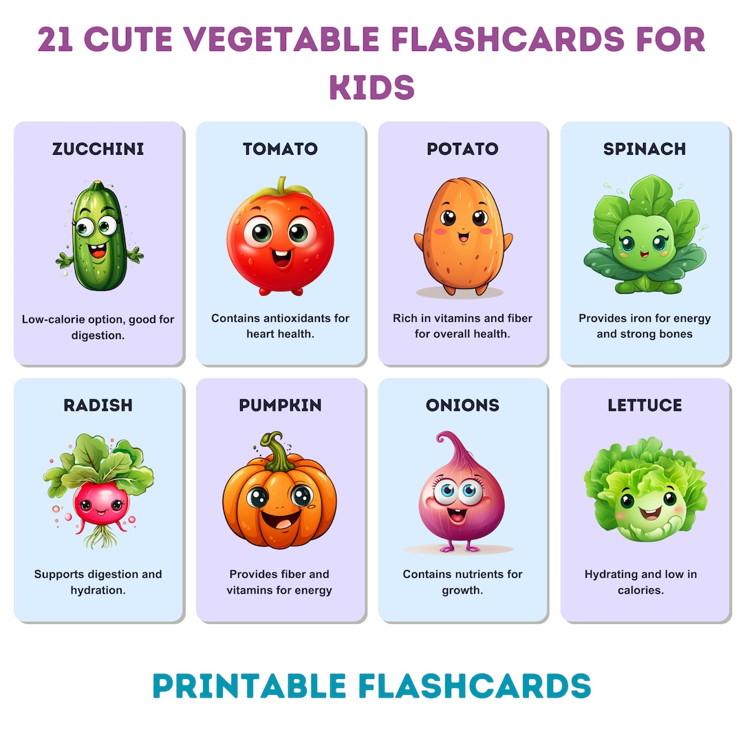 Cute Vegetable Flashcards, Vegetable Matching, Printable Flash Cards ...