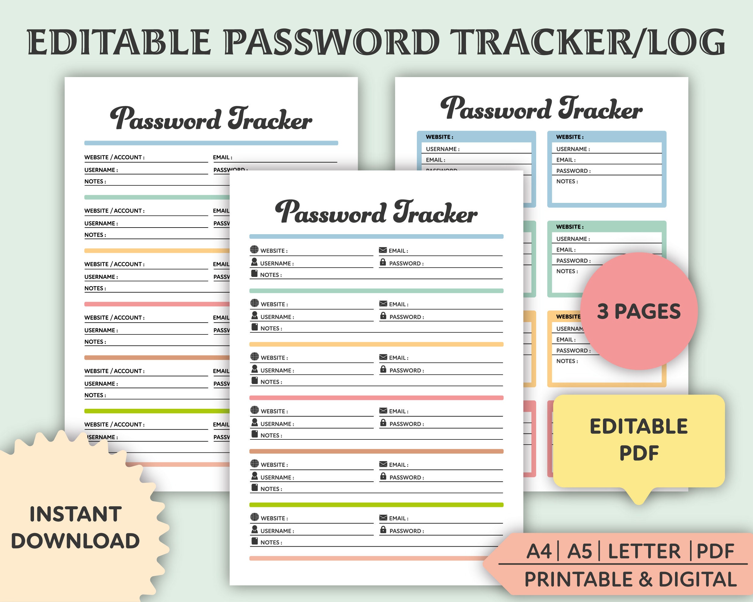 Editable Password Tracker Printable Password Log Password - Etsy UK