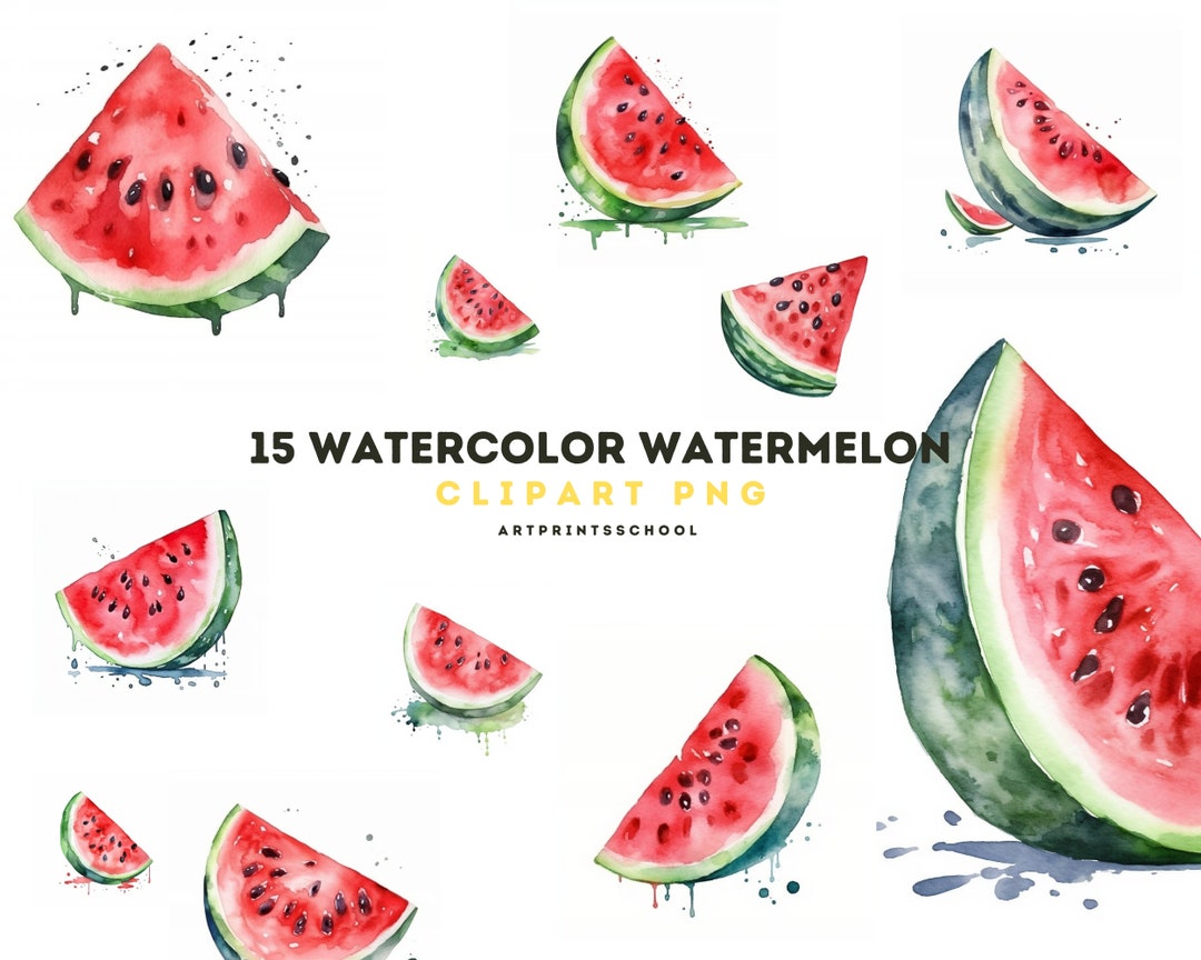 Watercolor Watermelon Clipart, Digital PNG Summer Fruit Graphics for ...