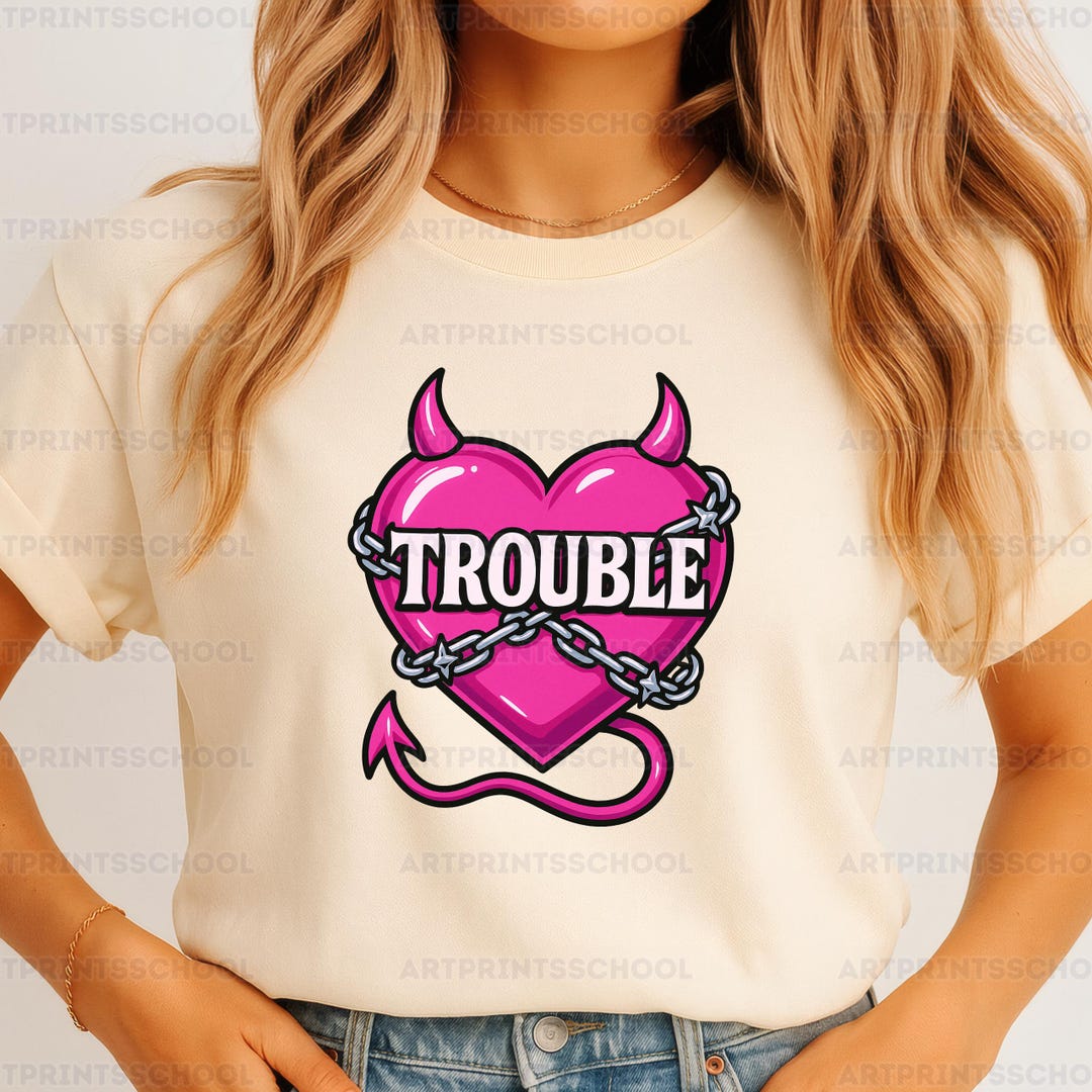 Trouble Heart PNG: Edgy Devil Girl Design for Sublimation (4096x4096 Px ...