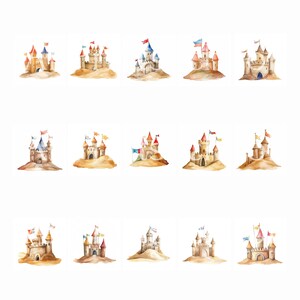 Watercolor Sandcastle Clipart, 15 PNG, Sand Castle Clipart, Beach ...