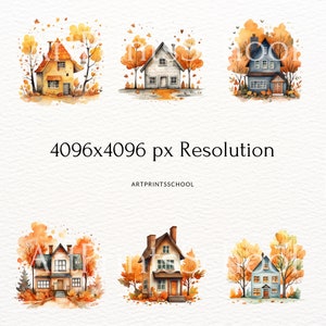 Quirky Autumn Houses Clipart, 15 Watercolor High Quality PNG, Memory ...
