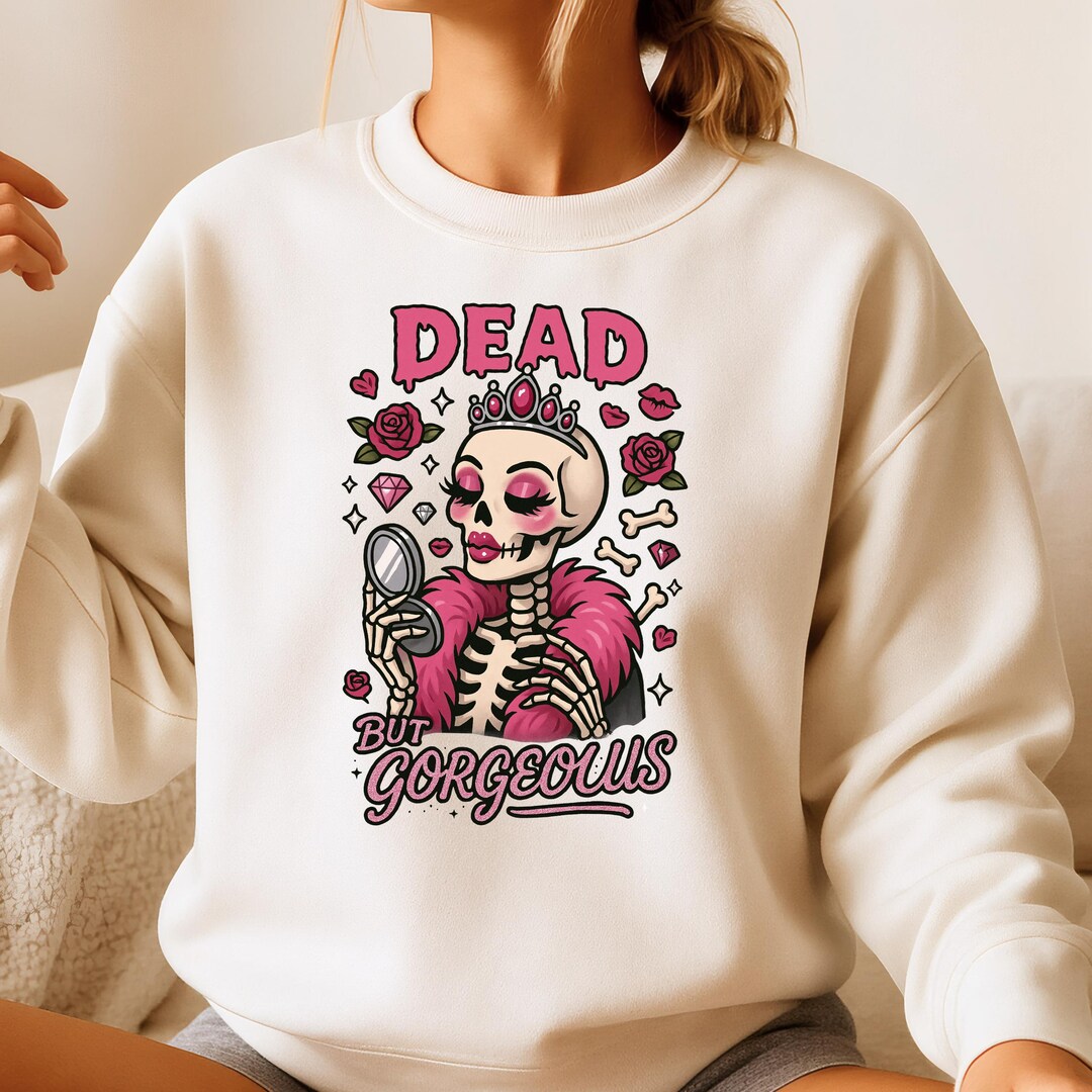 Dead but Gorgeous PNG, Glam Skeleton Girl Clipart, Pink Crown & Fur ...