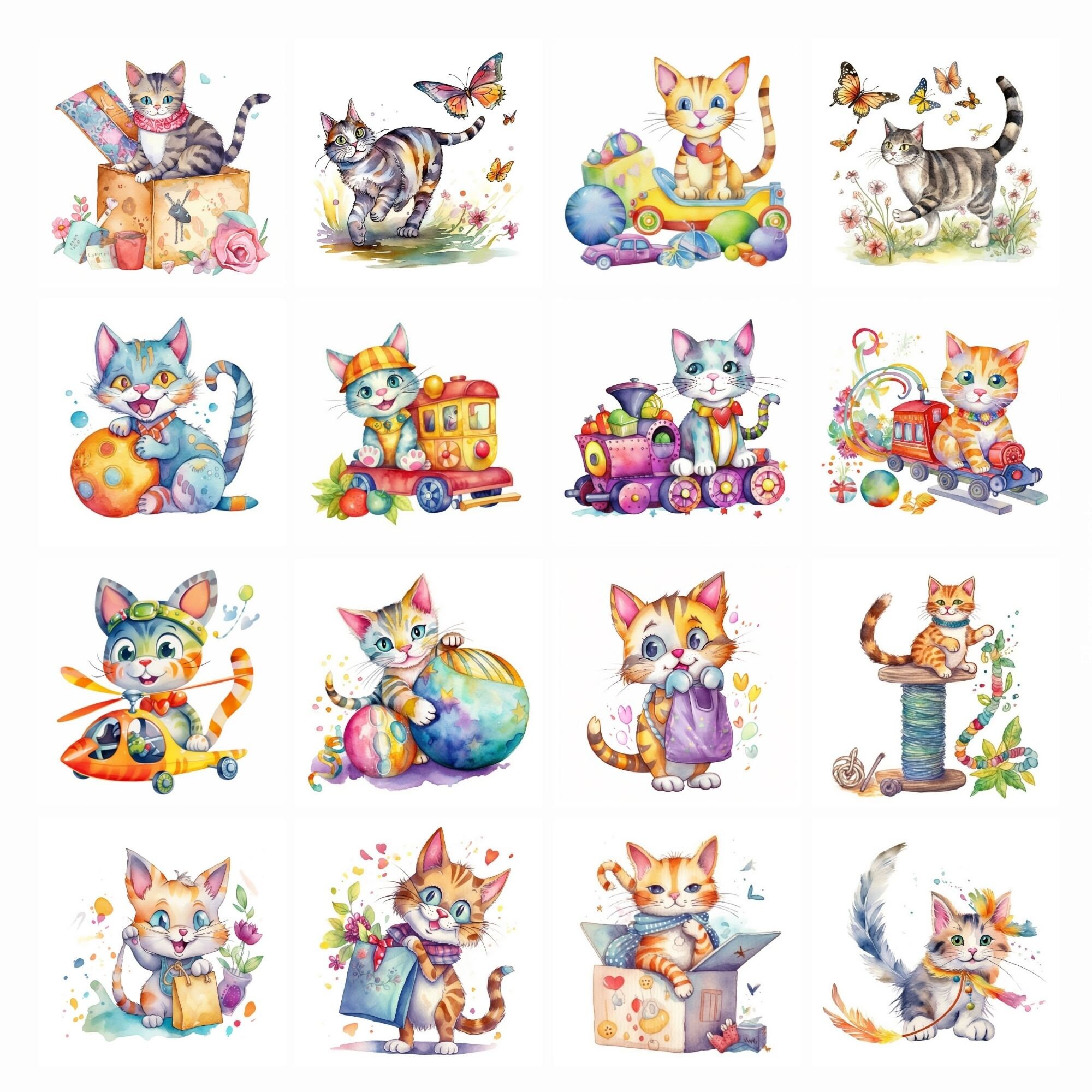 120+ Watercolor Cat Clipart – Playful Kitten Illustrations (PNG & JPG ...