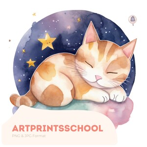 25 Watercolor Sleeping Cat Clipart - Cute Feline Graphics for Crafts ...