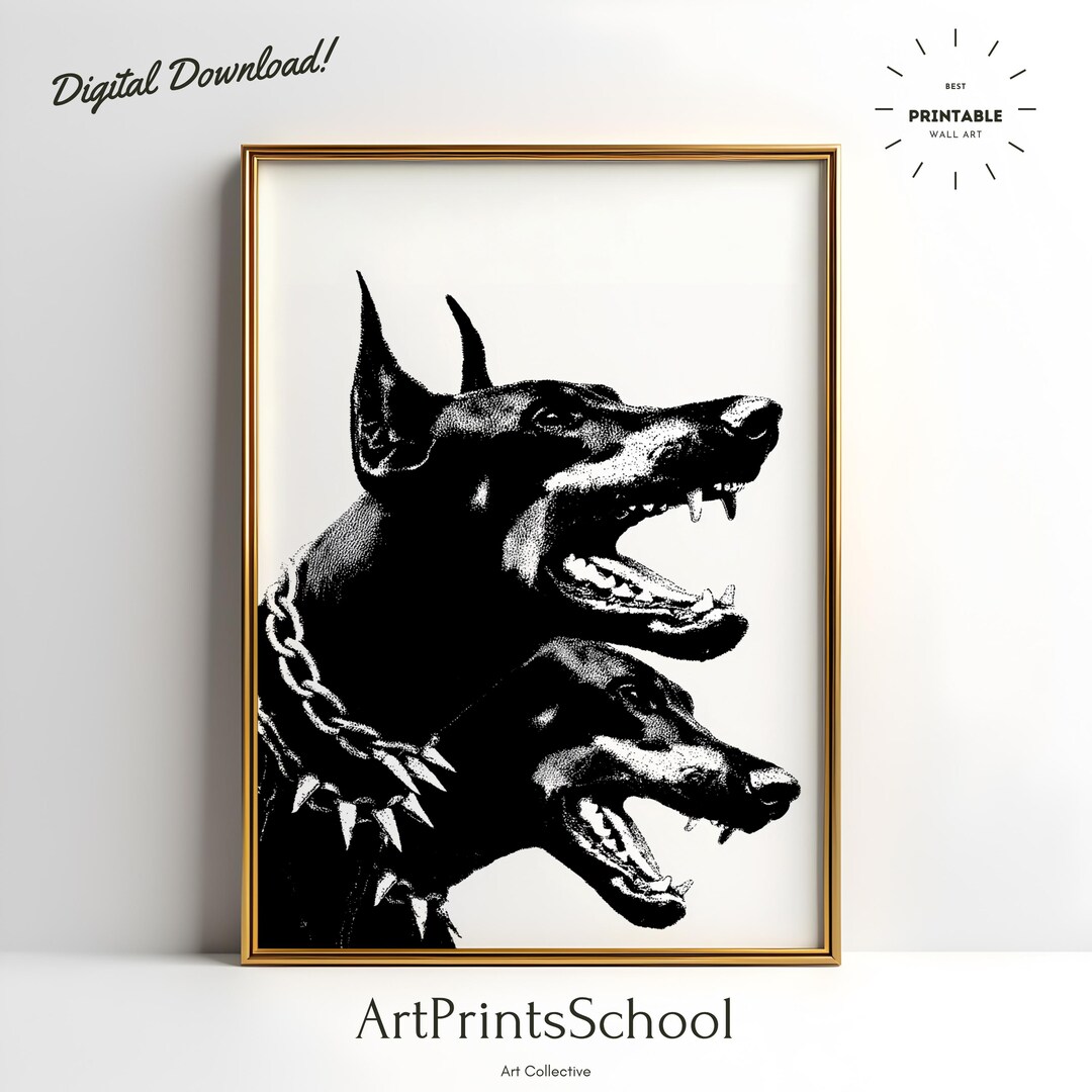 Printable Doberman Pinscher Wall Art – Black & White Grunge ...
