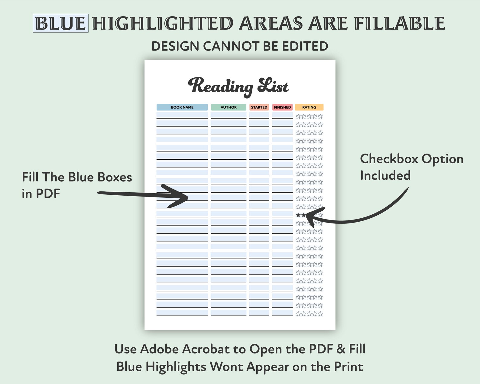 Editable Reading Log Printable Reading Journal Book Log - Etsy