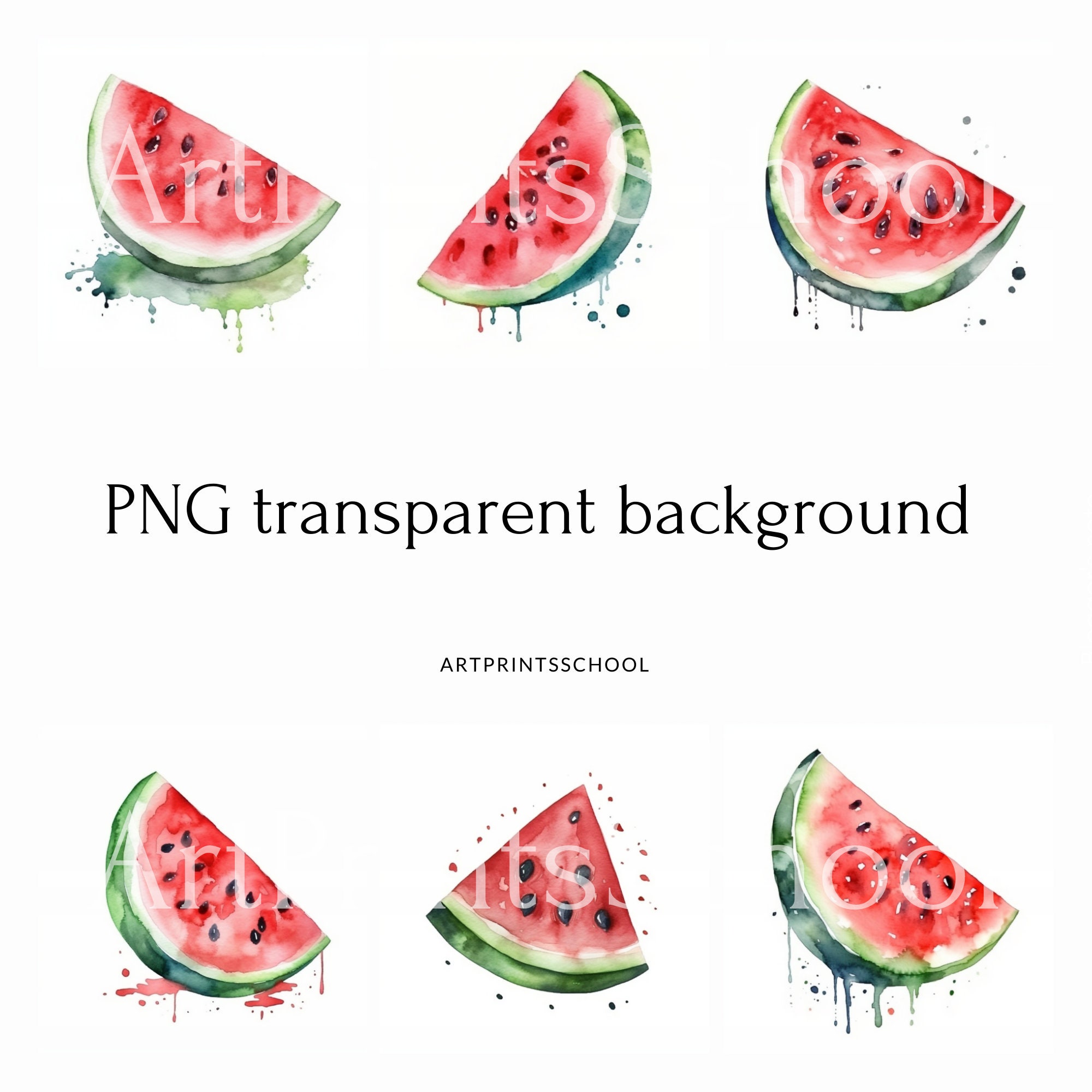 Watercolor Watermelon Clipart: Summer Fruit PNG Graphics (digital ...