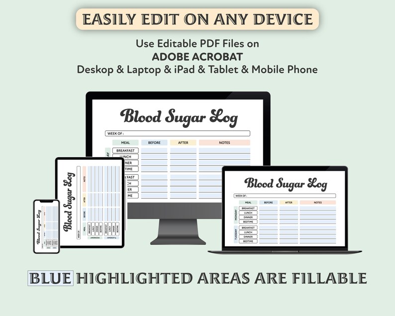 Editable Blood Sugar Log Printable Blood Sugar Reading - Etsy