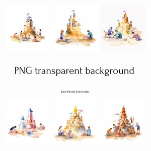 Sandcastles Watercolor Clipart Bundle - 15 PNG Sandcastle Images, Beach ...