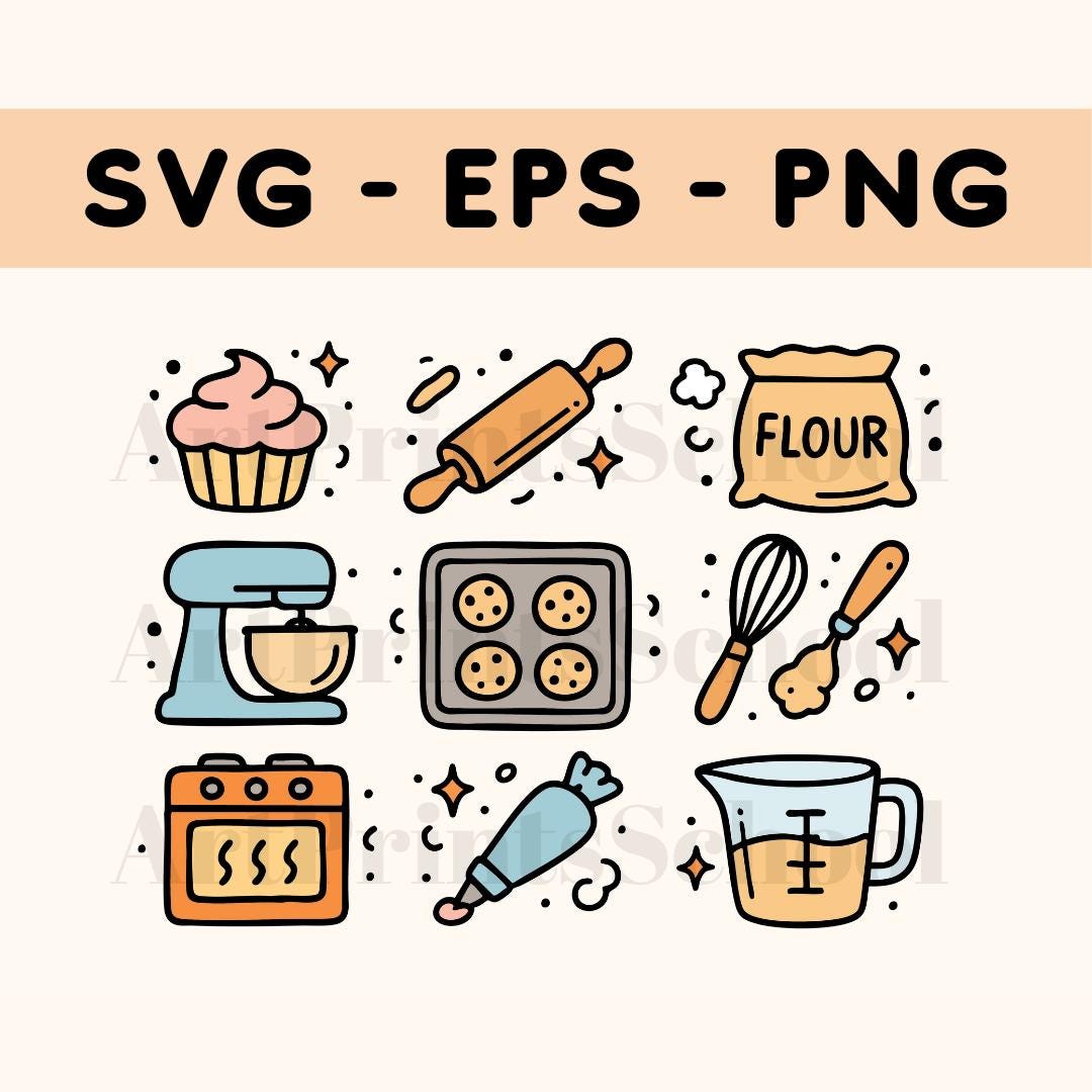 Baking Clipart Set: Doodle Style Kitchen Graphics (SVG, EPS, PNG) - Etsy