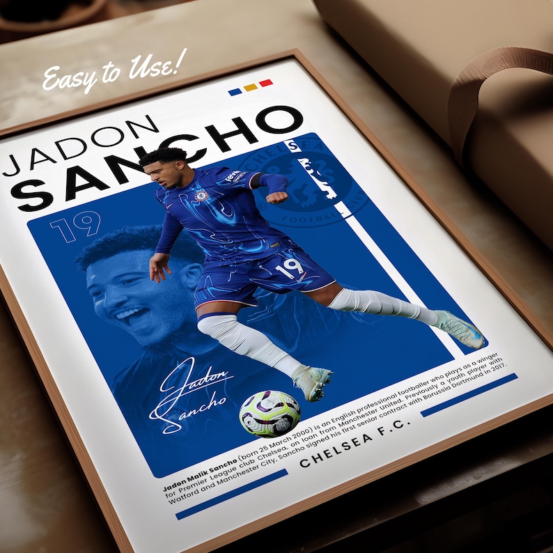 Jadon Sancho Chelsea FC Poster: Football Wall Art (digital Download) - Etsy