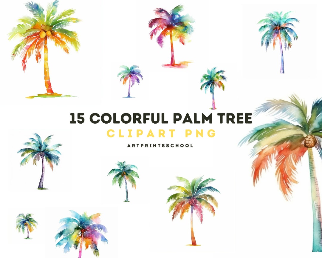Colorful Palm Tree Clipart, Tropical Illustration, Digital Planner ...