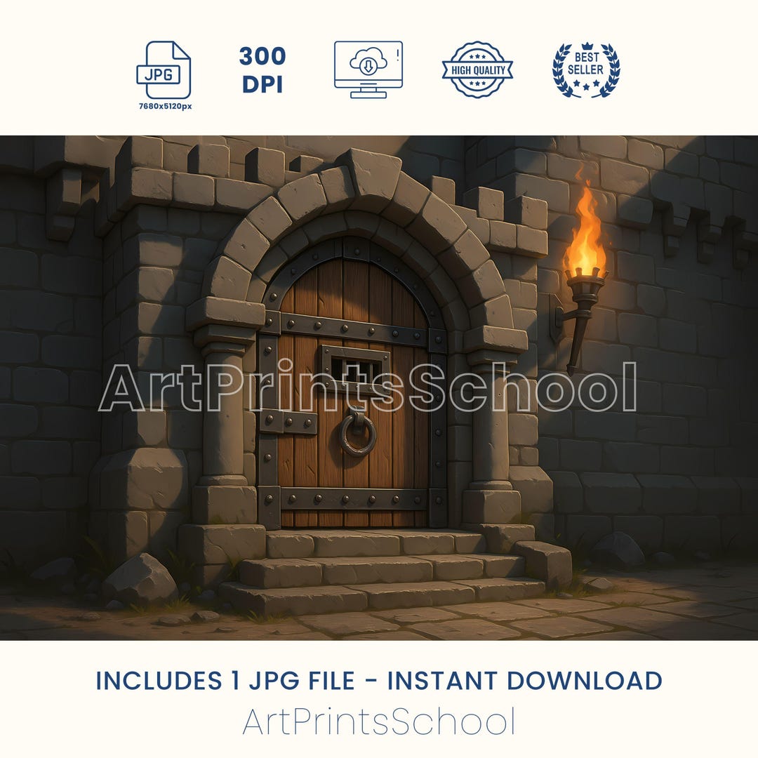 Castle Keep Door 3D Illustration | Medieval Fortress Entrance With Iron ...