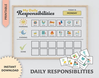 Printable, Chore Chart for Kids, Daily Routine, Morning/evening Checklist, Daily Task List, Kids ...