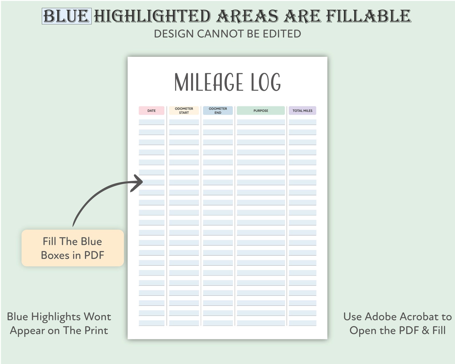 Editable Mileage Log: Printable Vehicle Miles Tracker (A4, A5, Letter ...