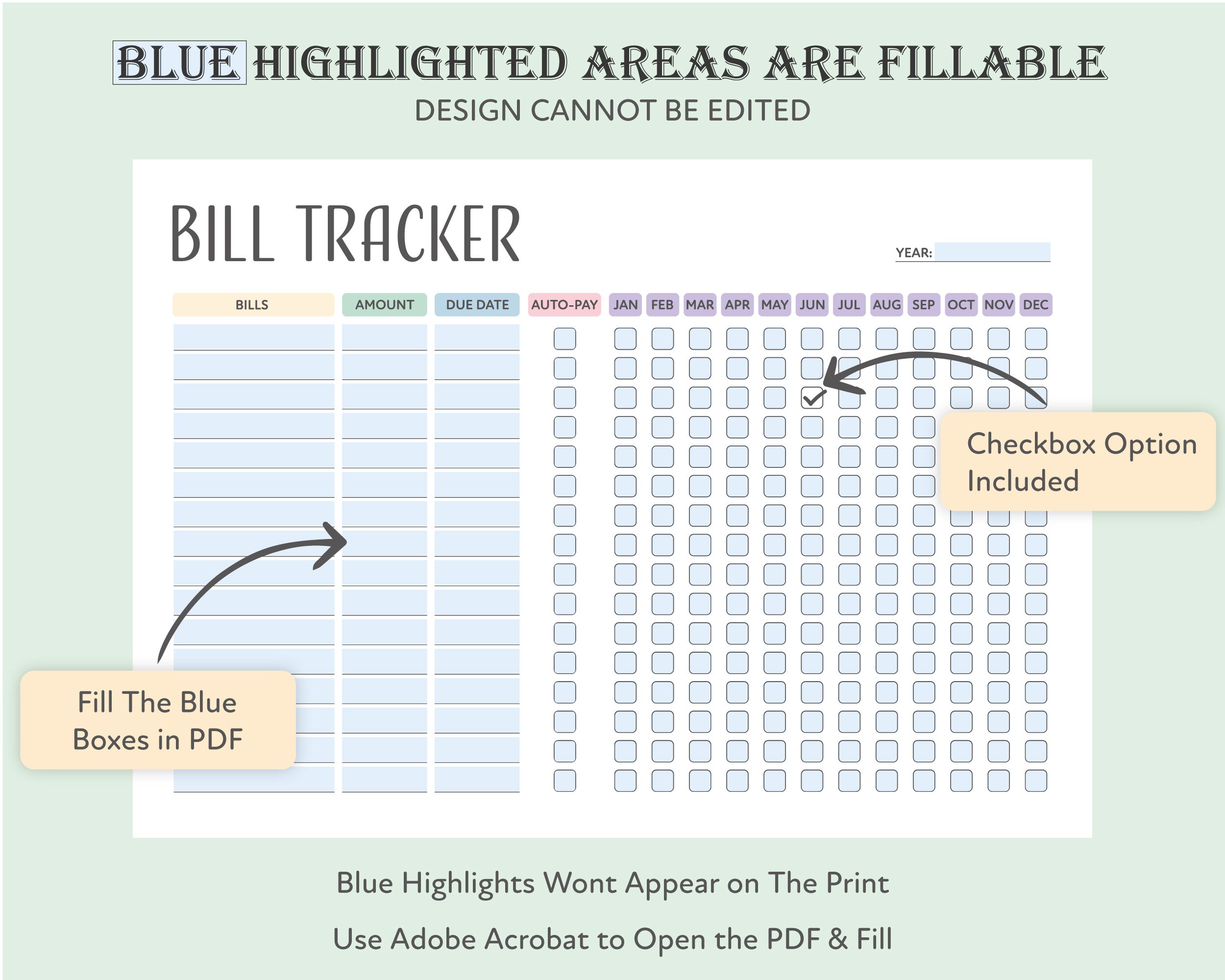Editable Bill Tracker Printable: Monthly Payment Log (A4, A5, Letter ...