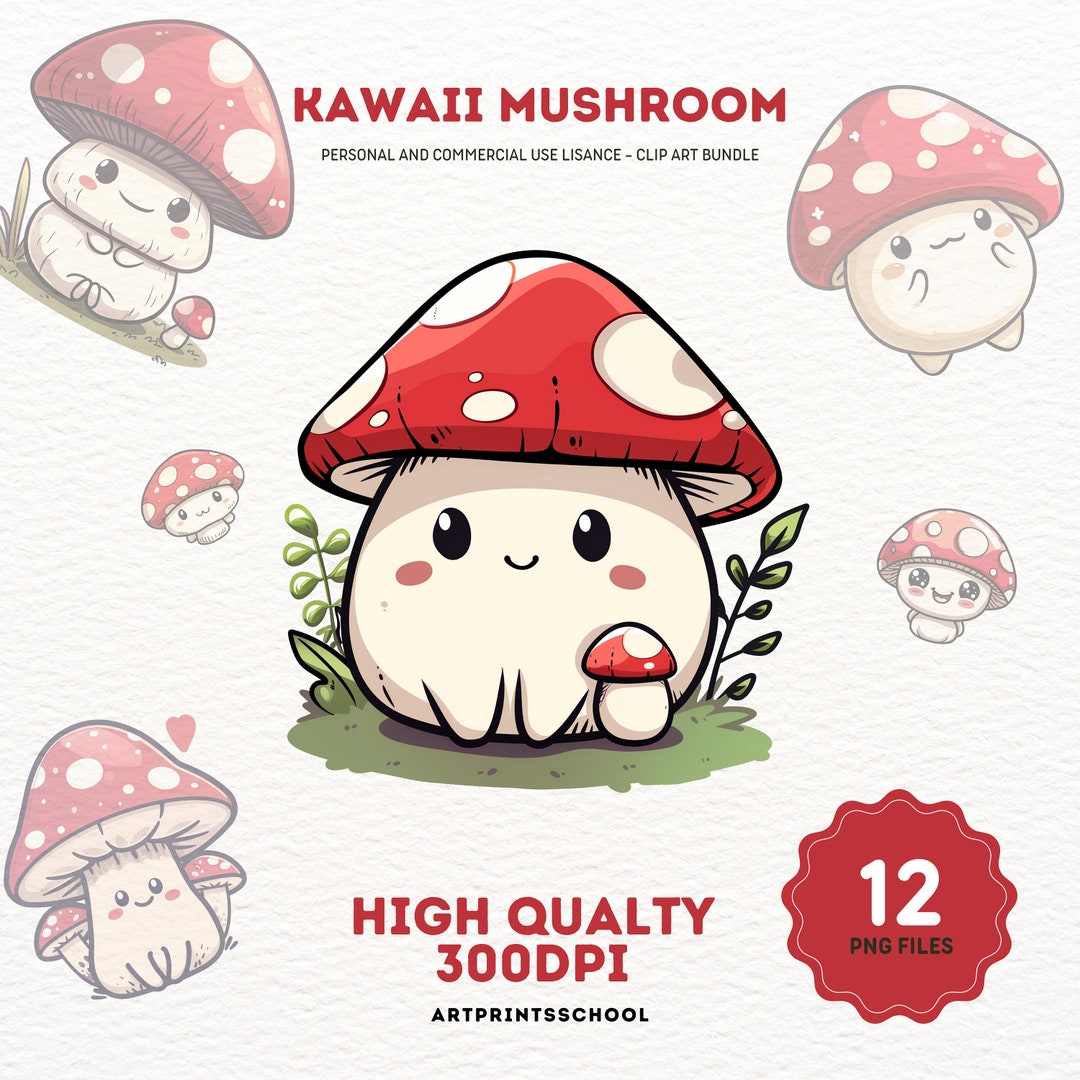 Cute Kawaii Mushroom Png, Mushroom Stickers, Mushroom Graphics ...