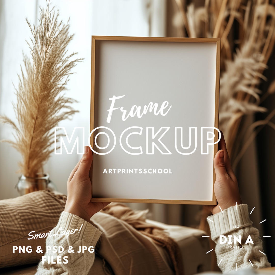 Thin Wood Frame Mockup: Person Holding DIN A Ratio (PSD Photoshop ...