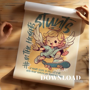 Skateboard Angel Art Print: Retro Mascot Wall Art (digital Download) - Etsy